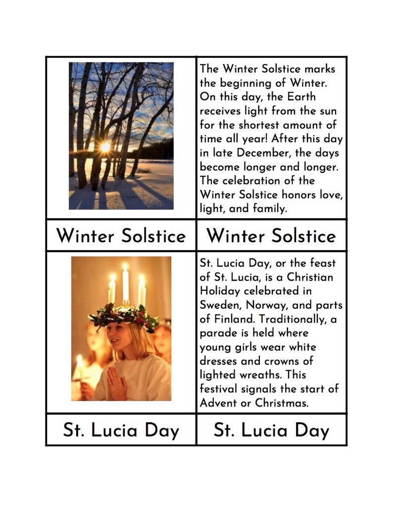 Winter Holidays Montessori Three/four Part Cards - Etsy