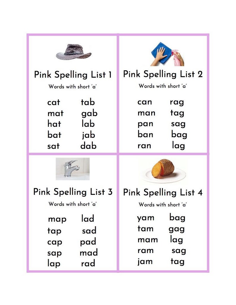 Pink Language Series Montessori Spelling List Set - Etsy