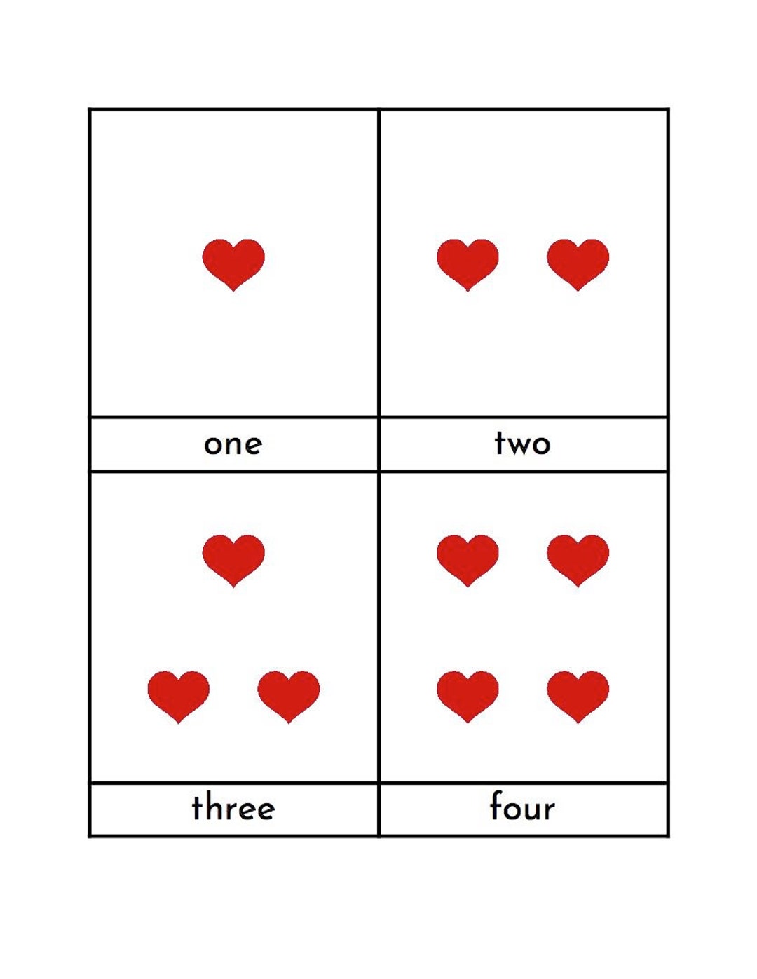 Heart - Number Recognition Cards (1 - 12) - Etsy