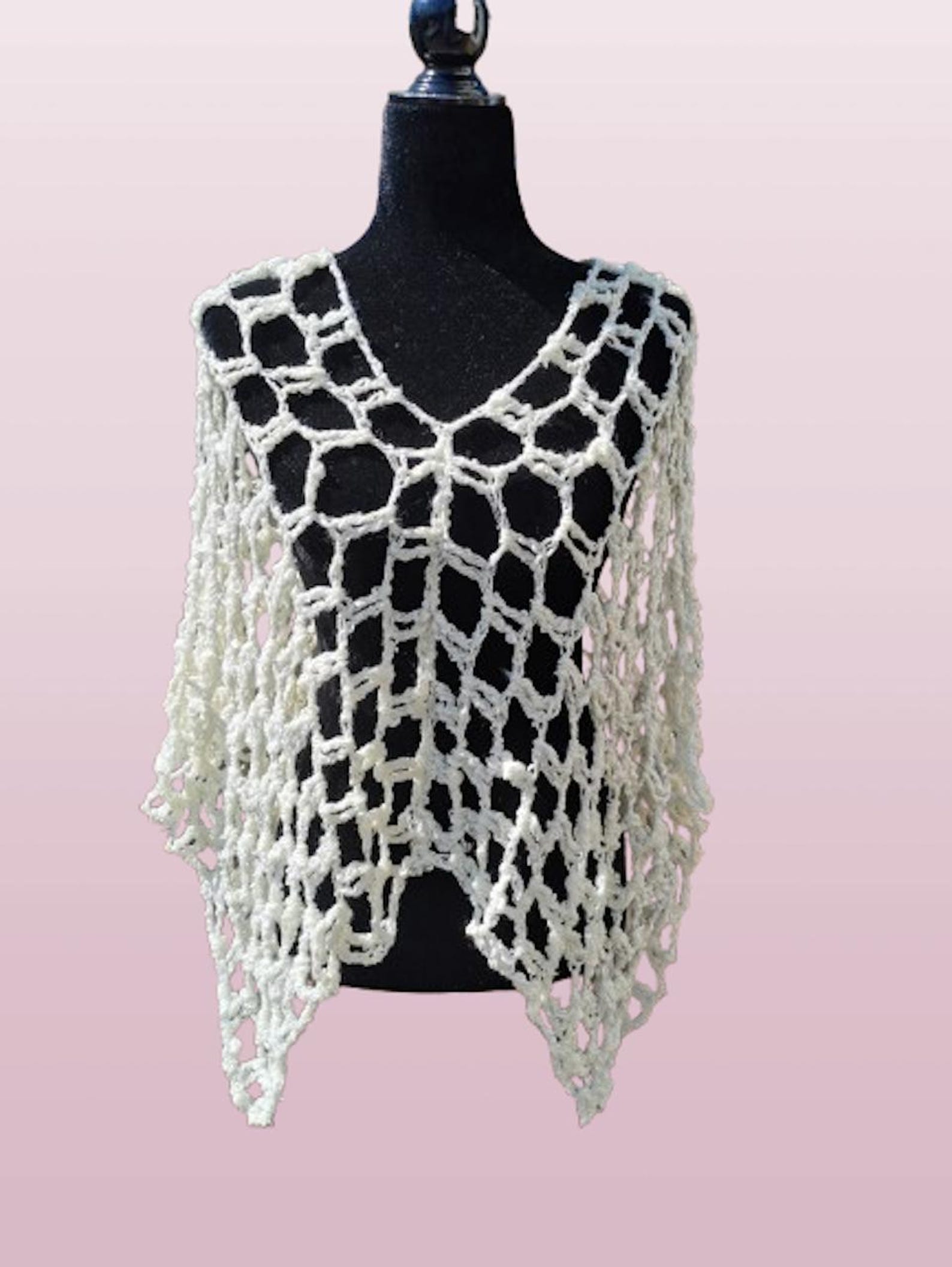 Mesh Crochet Poncho, Vintage White Fishnet Top - Etsy