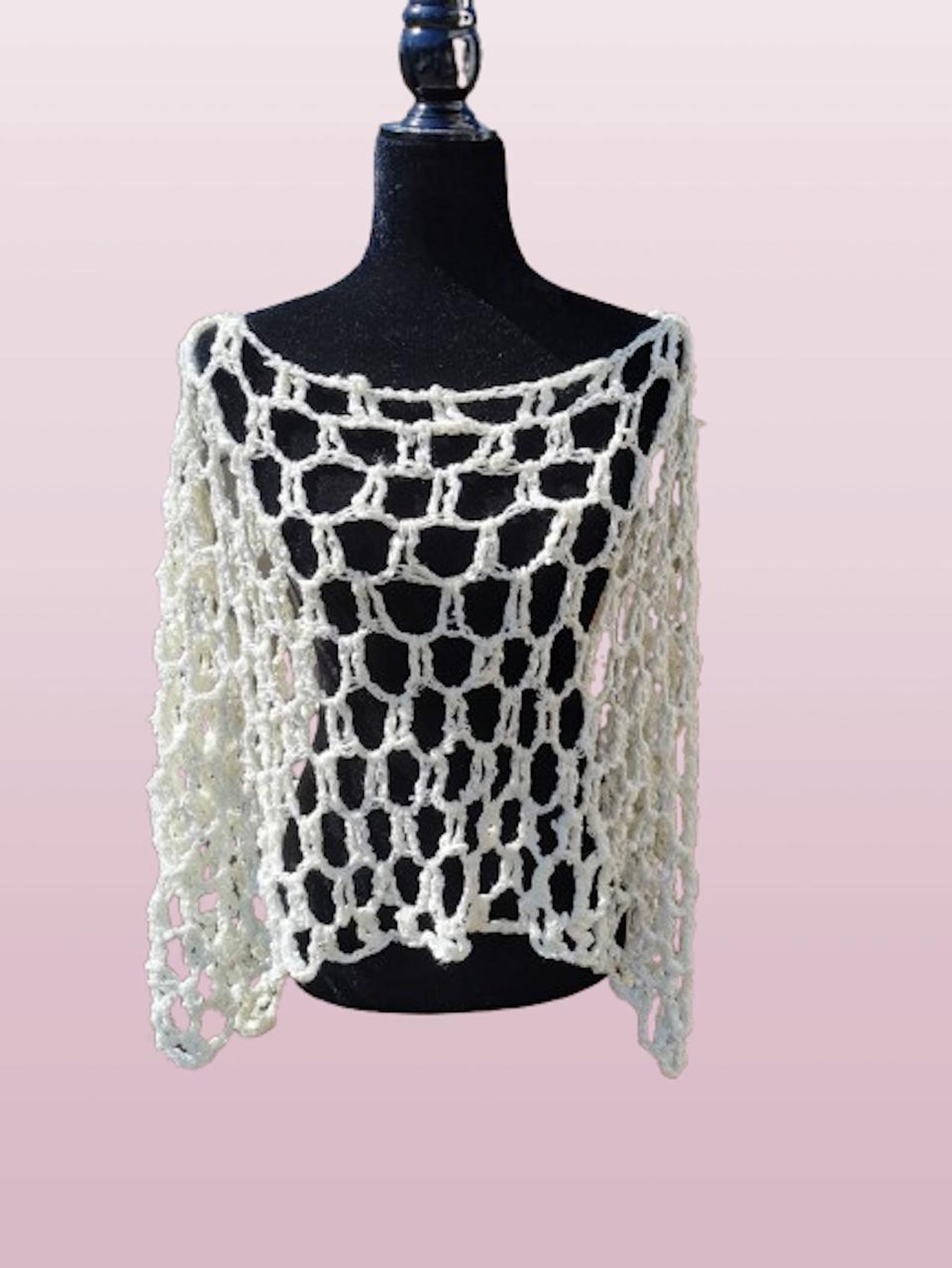 Mesh Crochet Poncho, Vintage White Fishnet Top - Etsy