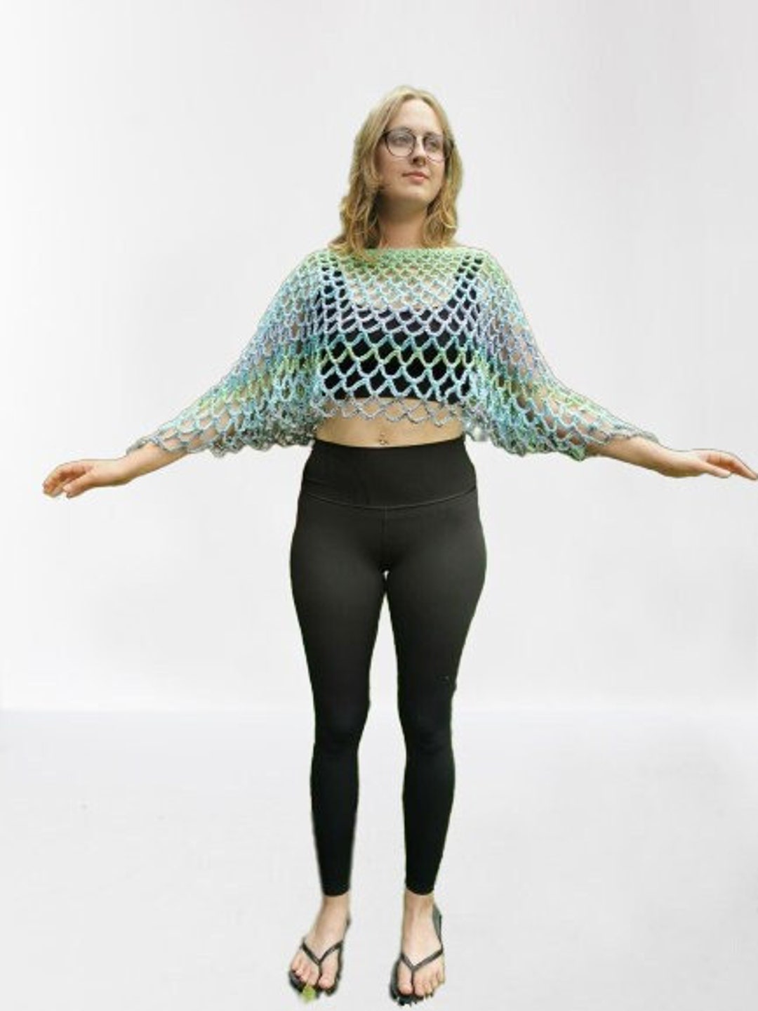Mesh Crochet Poncho in Ocean Blue - Etsy