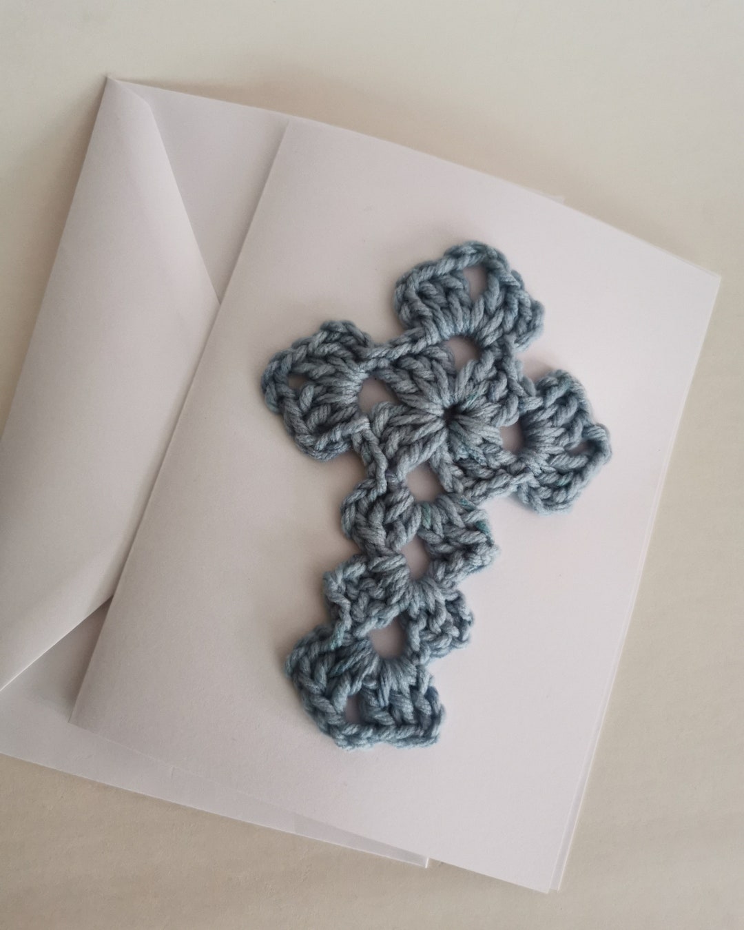 5x7" Holy Cross Card, Crochet Cross Card, for Baptism, Christening ...