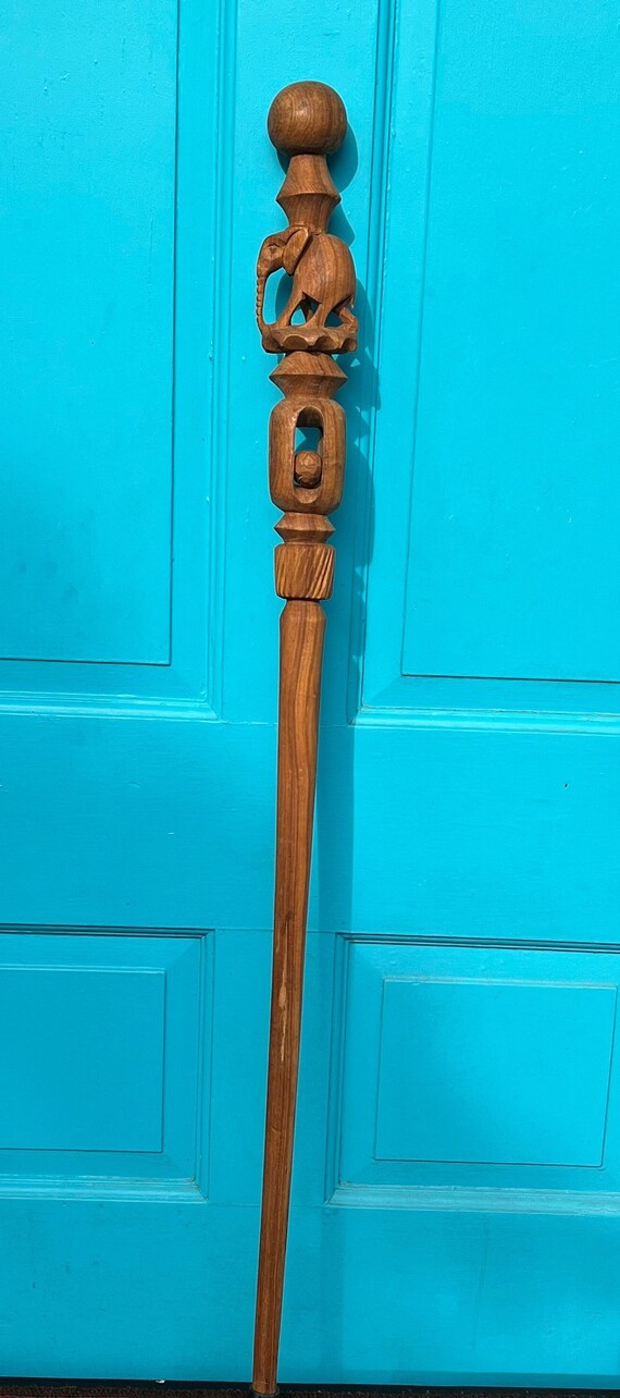 Hand Carved Elephant Walking Stick Hikicking Cane With Rubber - Etsy