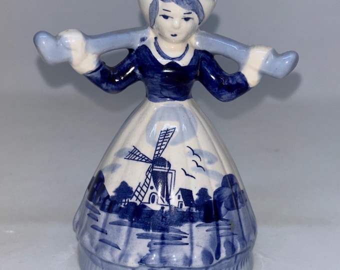 Vintage Blue/white Dutch Girl Bell Figurine Carrying Water Buckets on ...