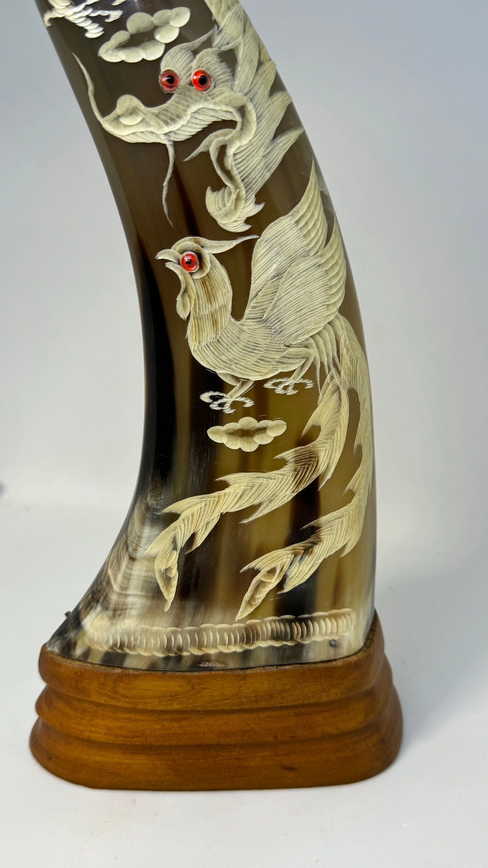 Hand Carved Horn With Dragon and Tiger Design - Etsy