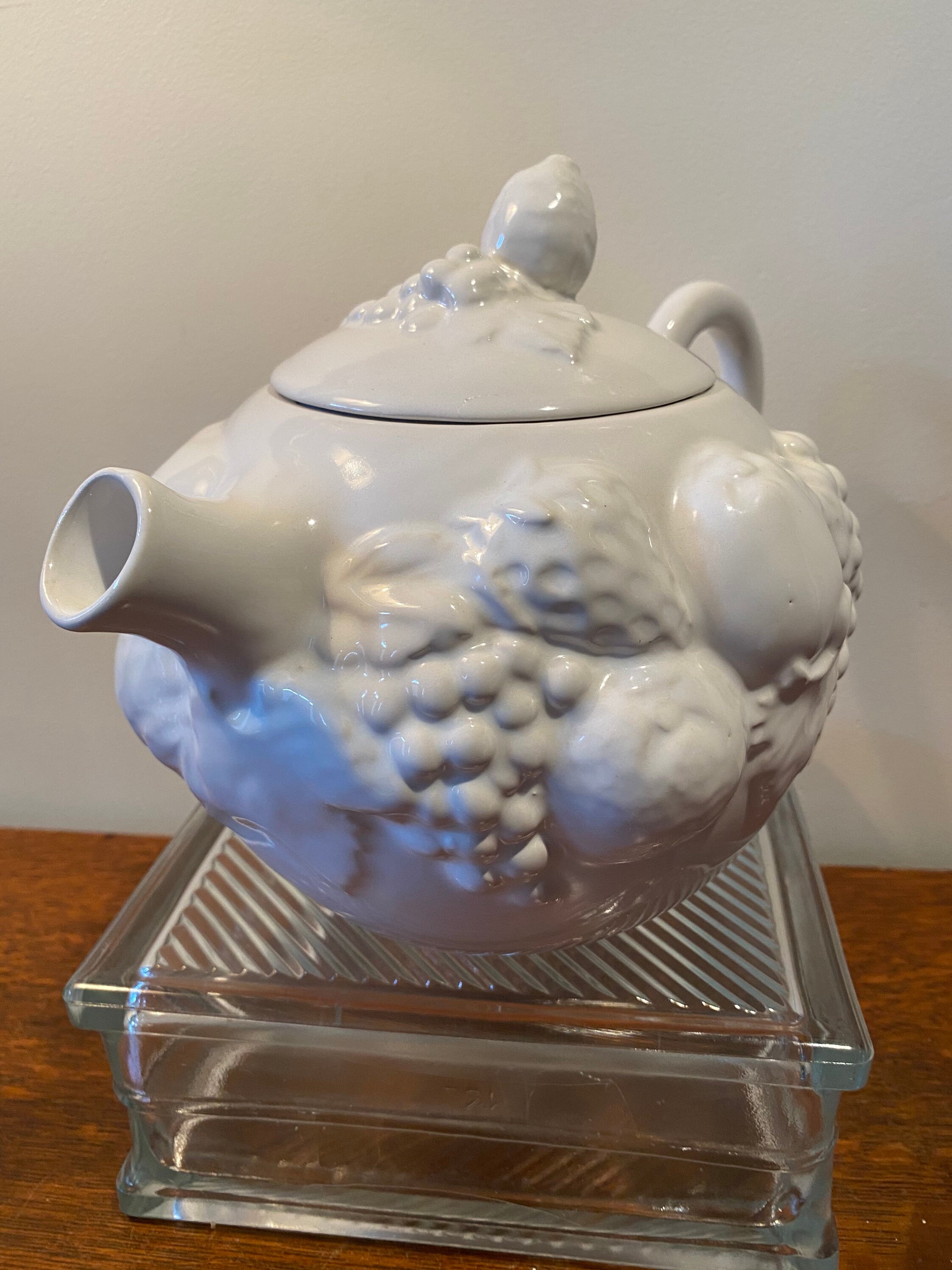 Vintage White Ceramic Embossed Fruit Teapot - Etsy