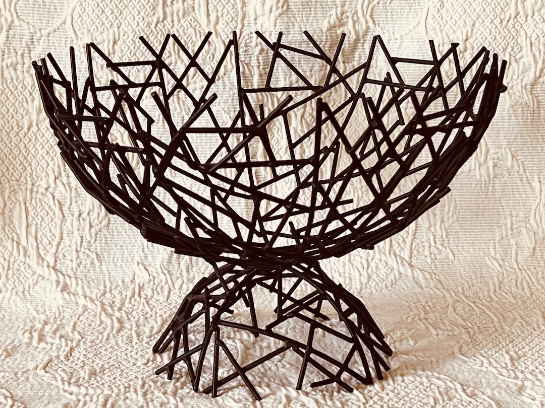 Large Metal Twig Like Basket Bowl With Pedestal - Etsy