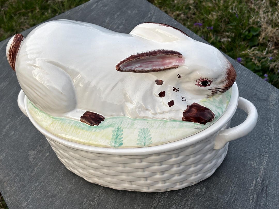 A Bordallo Pinheiro Pottery Tureen, Shaped Like a White Bunny Rabbit ...
