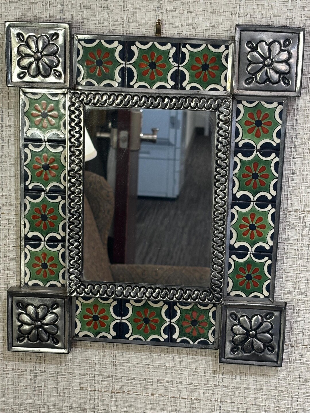 Natural Tin and Mexican Green Style Tile Mirror - Etsy