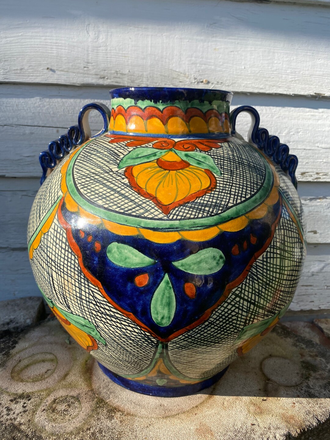 Talavera Pottery Vase With Ribbon Handles - Etsy