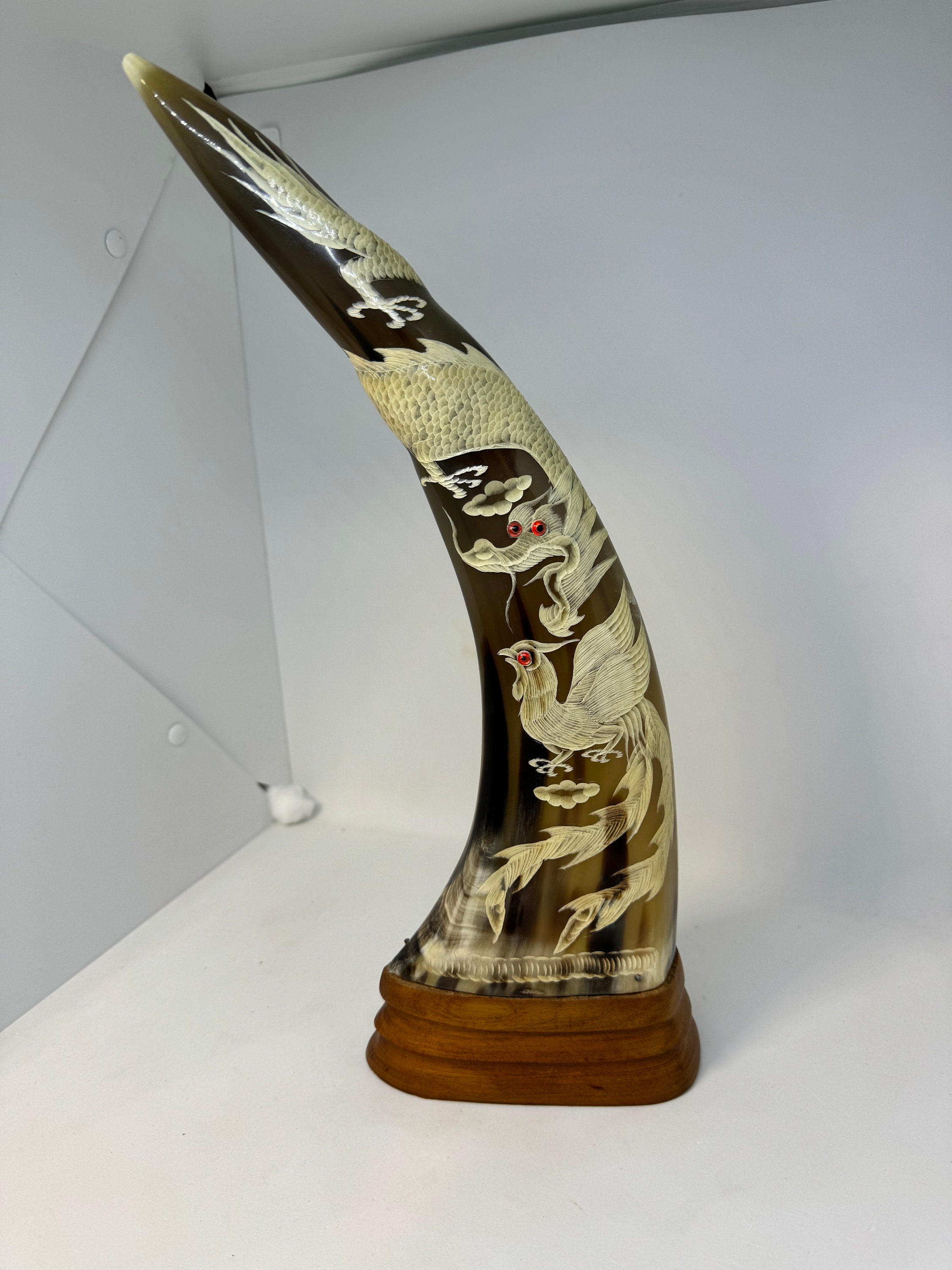 Hand Carved Horn With Dragon and Tiger Design - Etsy