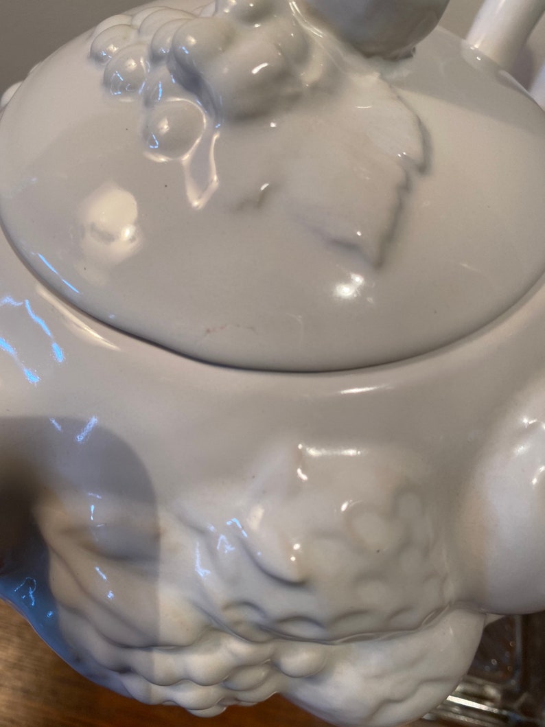 Vintage White Ceramic Embossed Fruit Teapot - Etsy