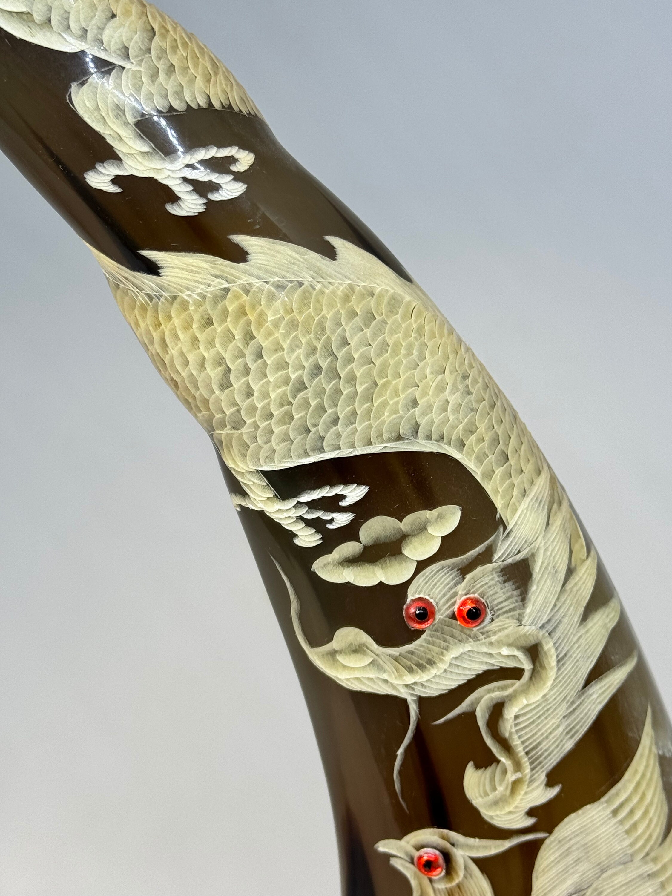 Hand Carved Horn With Dragon and Tiger Design - Etsy
