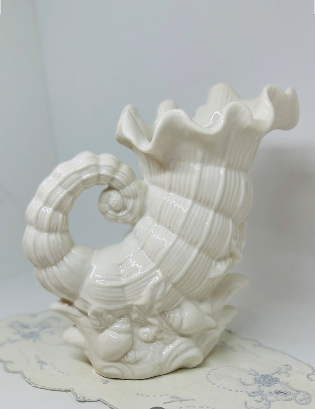 Kaldun and Bogle Shell Pitcher Hand Painted Bright White - Etsy