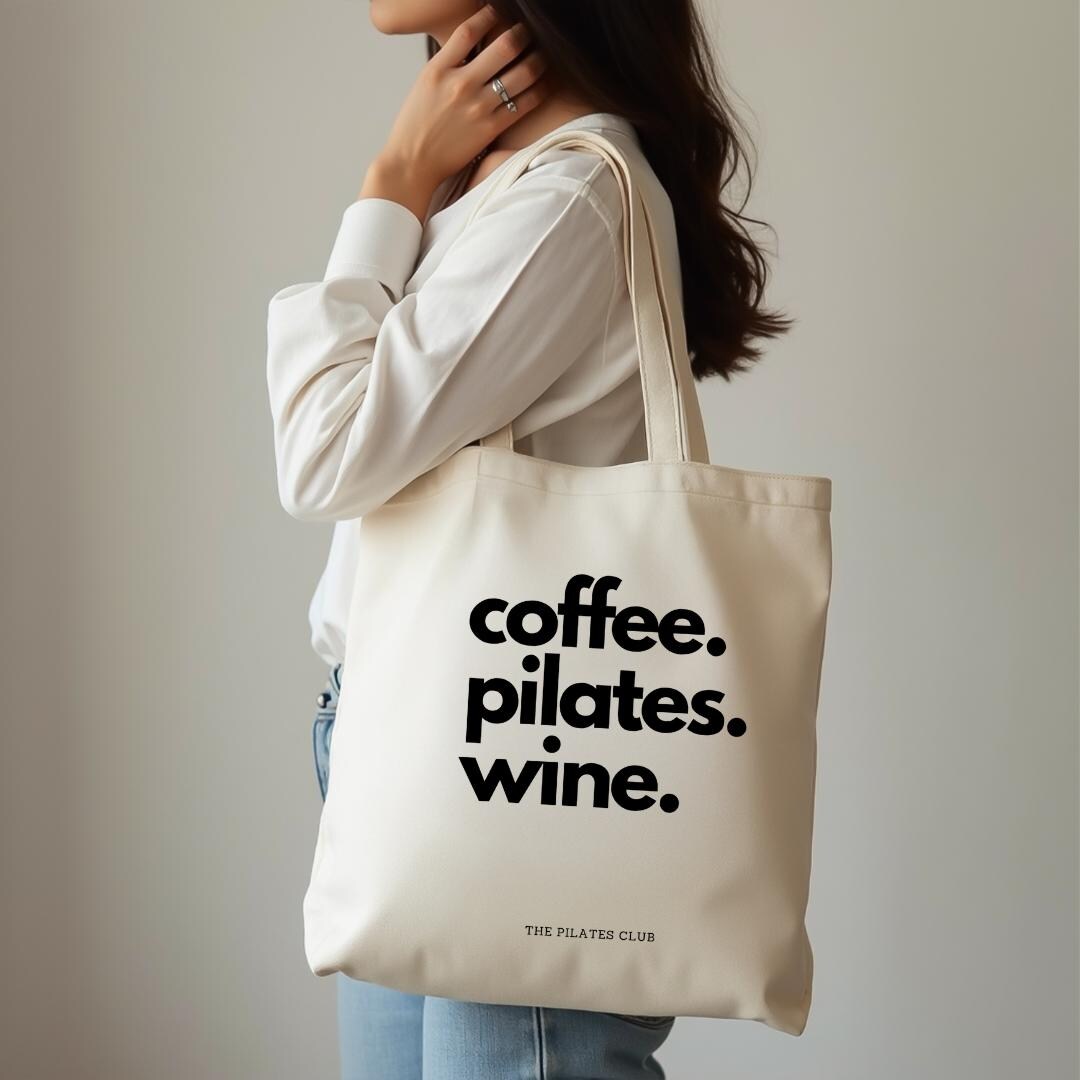 Coffee Pilates Wine Tote Bag | Eco-friendly Cotton Canvas Shopper | Gym ...
