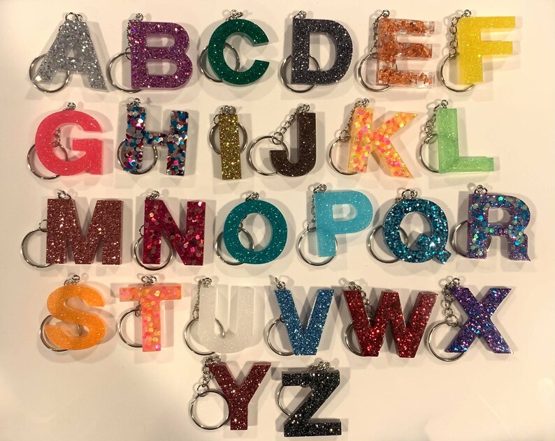 Custom Alphabet Keychain with Tassel / Glitter Resin Keychain | Etsy