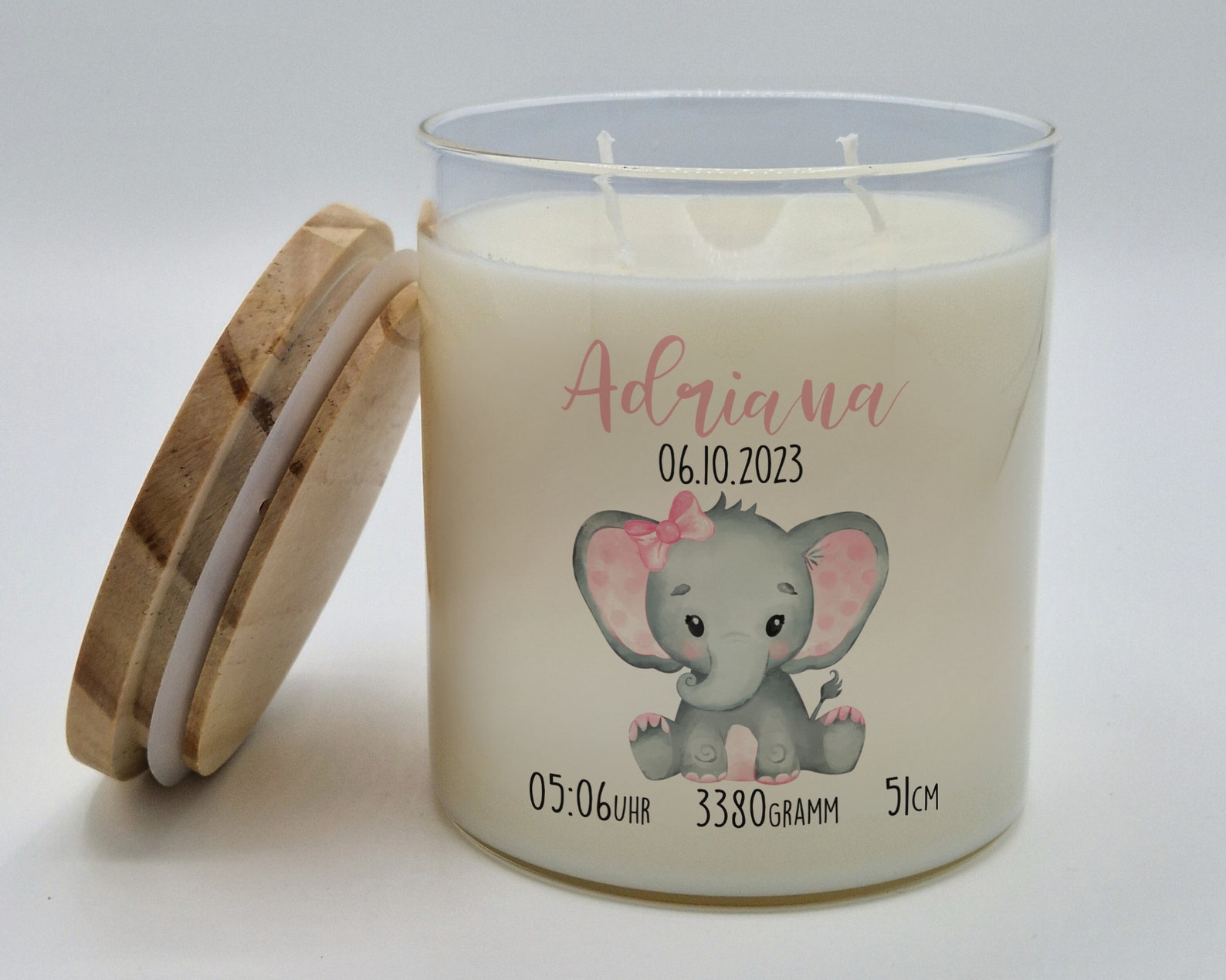 Personalized Candle for Birth With Elephant Baby Candle Birth Candle in ...