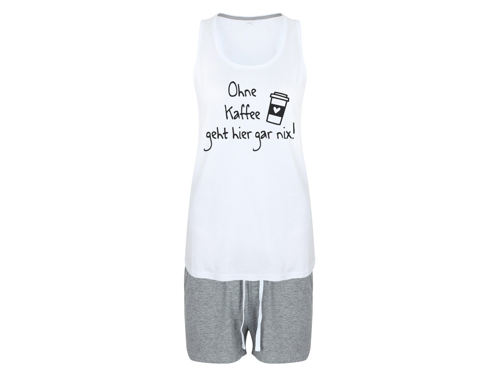 Shorty Pyjama mit Spruch Ohne Kaffee geht hier gar nix bedruckter ...