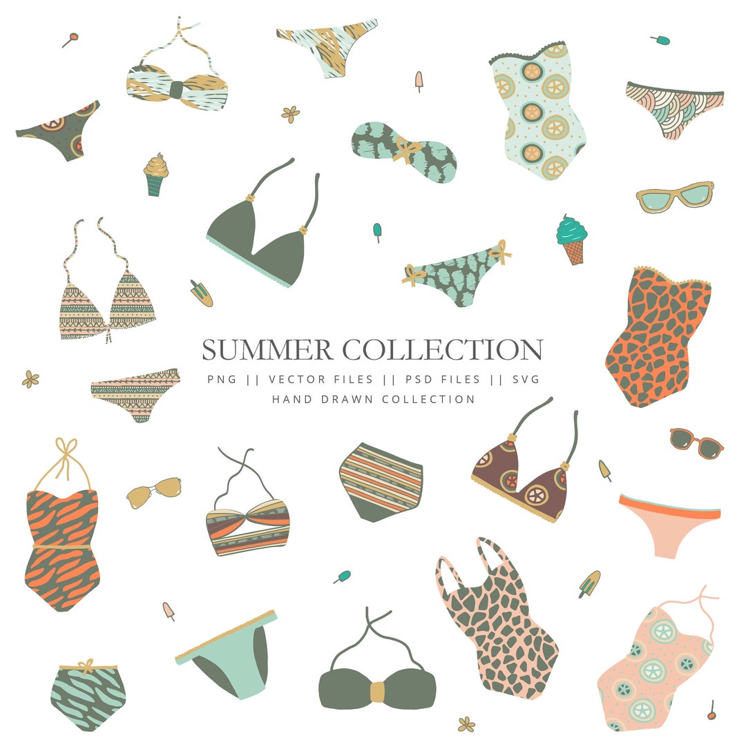 Clip Art With Beach Doodles, Swimsuit, Bikini, Ice Cream, Sunglasses ...
