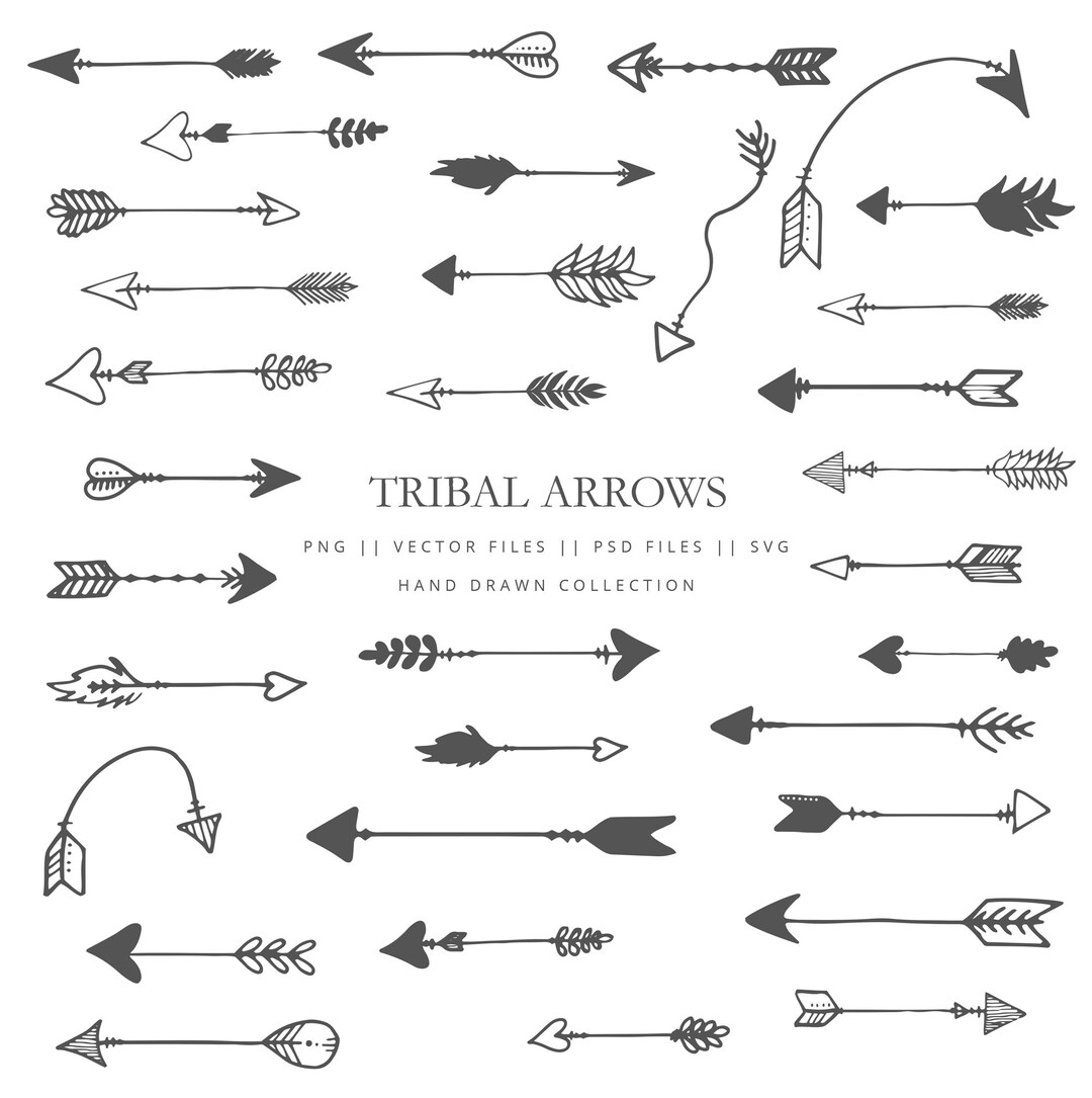 Clip Art With 33 Tribal Arrows, Arrow Doodlws, Arrow Vector, Arrrow ...