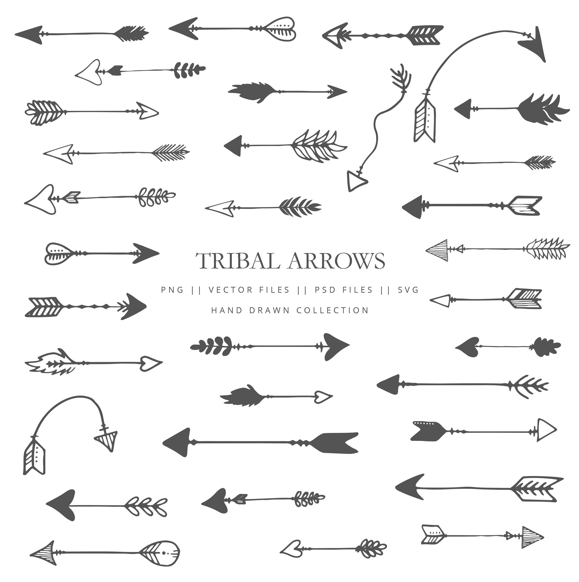 Clip Art With 33 Tribal Arrows, Arrow Doodlws, Arrow Vector, Arrrow ...