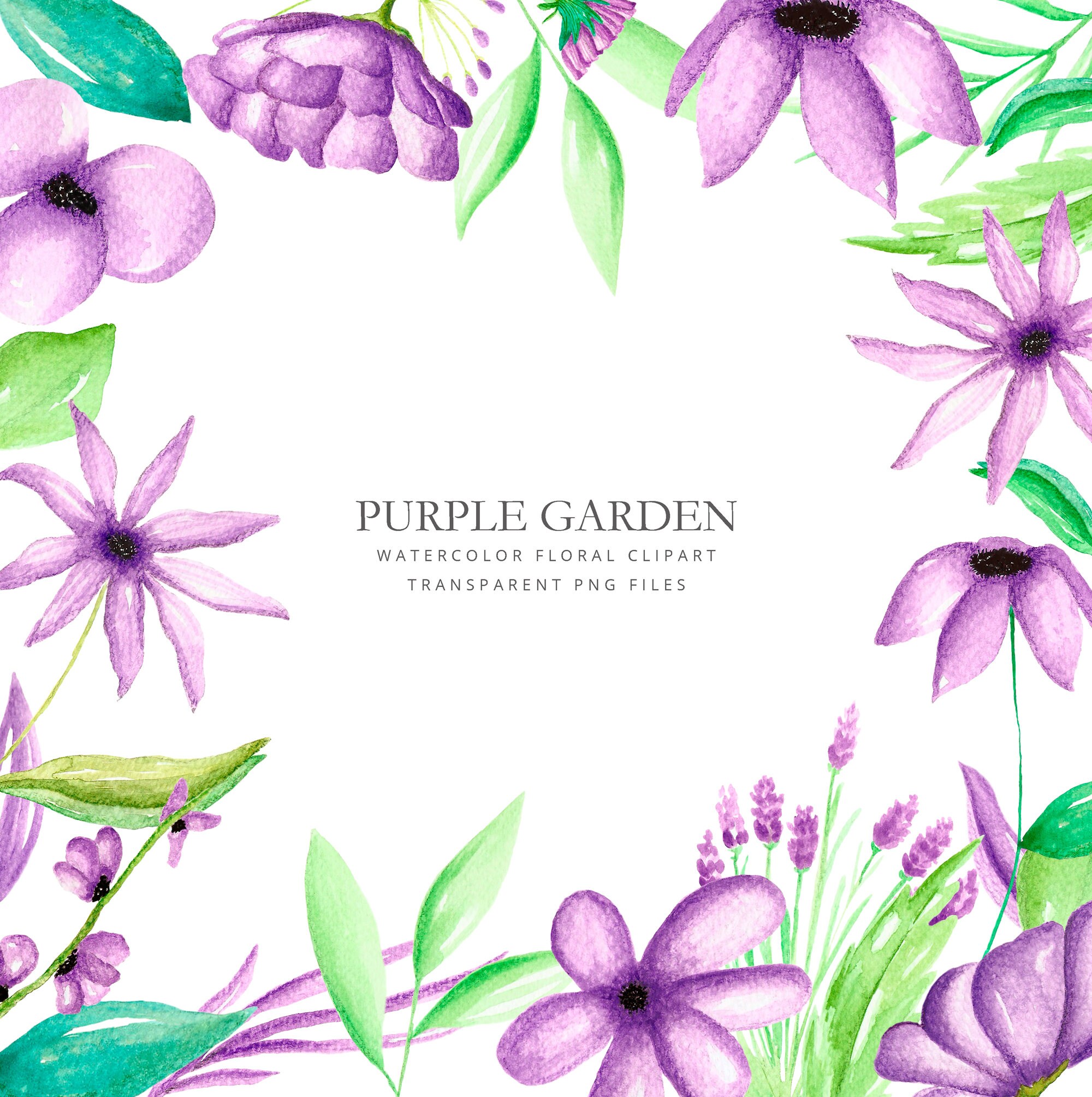 Clipart With Watercolor Purple Flowers 'purple Garden' 21 .PNG Files ...