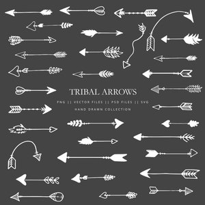Clip Art With 33 Tribal Arrows, Arrow Doodlws, Arrow Vector, Arrrow ...