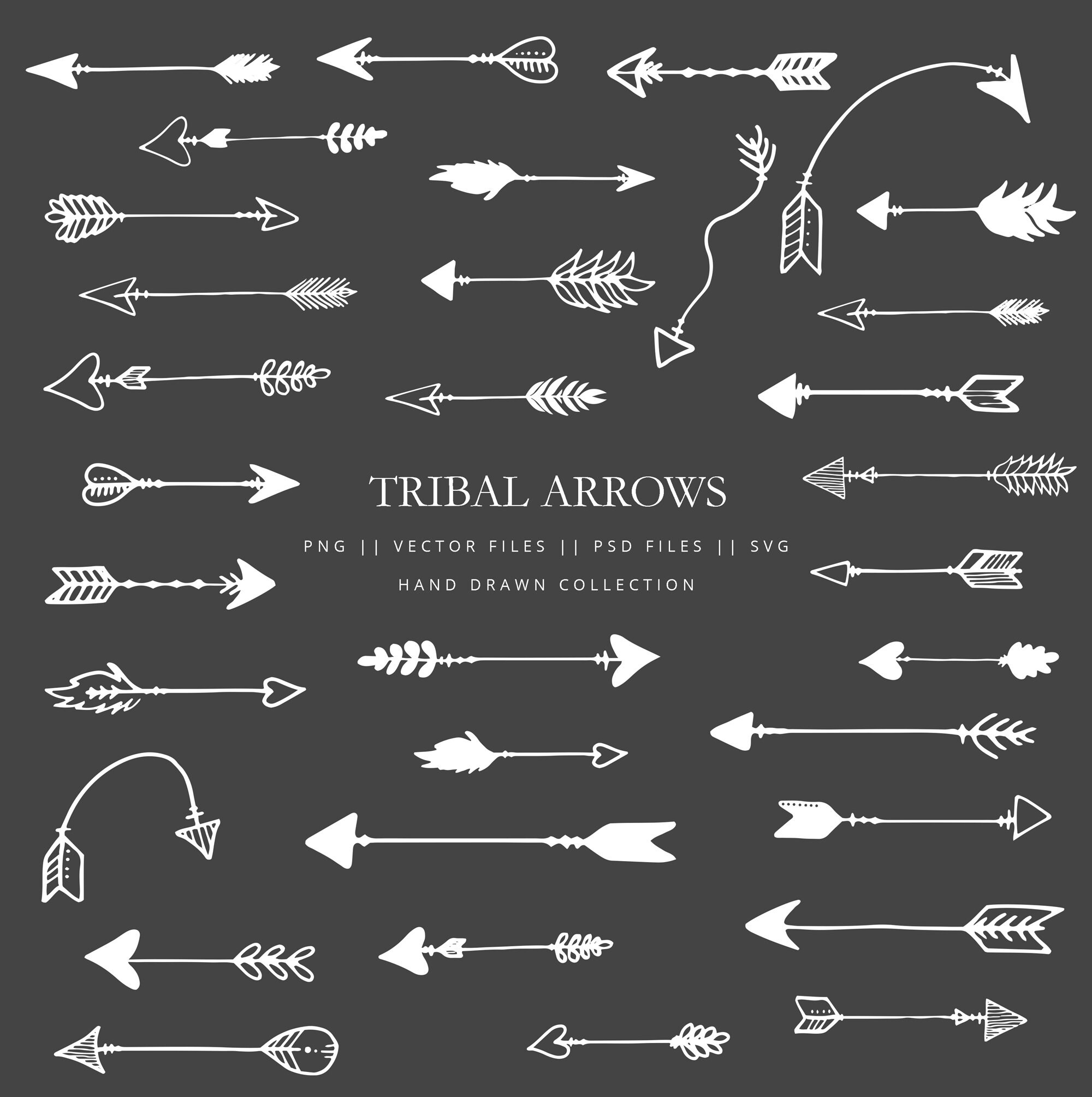 Clip Art With 33 Tribal Arrows, Arrow Doodlws, Arrow Vector, Arrrow ...