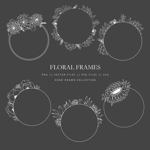 Clip Art With 43 Round Floral Frames Hand Drawn, Floral Frames, Round ...