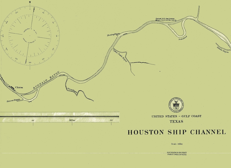 Houston Shipping Channel Nautical Chart 1911. Great Detail - Etsy