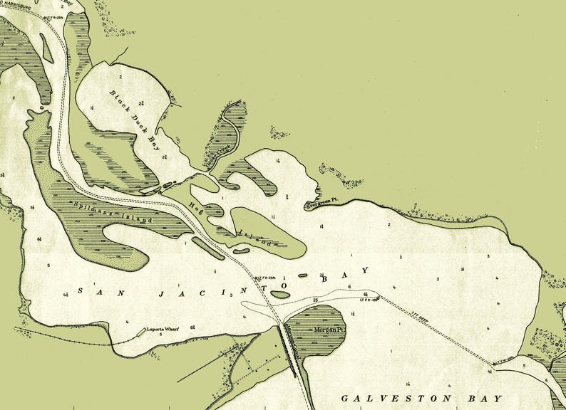 Houston Shipping Channel Nautical Chart 1911. Great Detail - Etsy