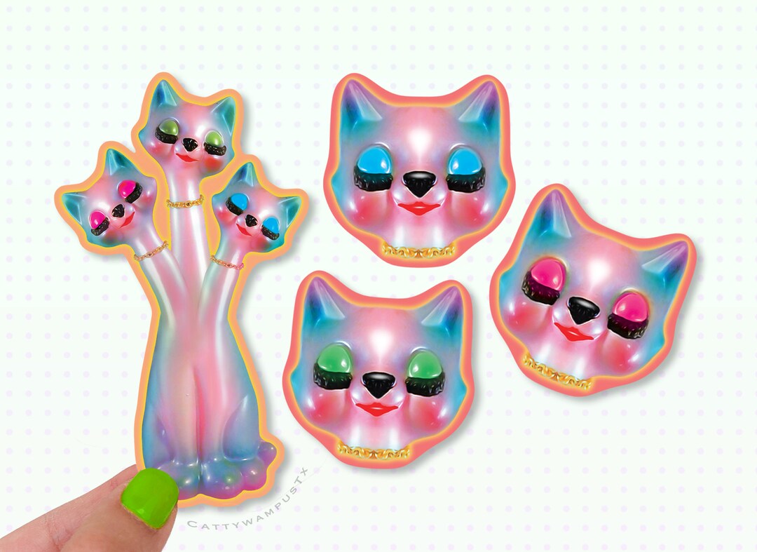 Anthropomorphic 3 Headed Cat Sticker Set of 4 Stickers Kawaii Stickers ...