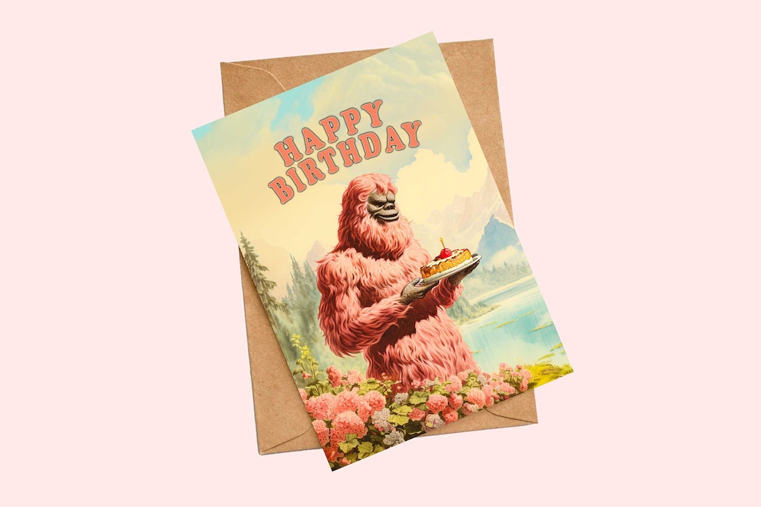 Bigfoot Birthday Greeting Card - Cryptozoology Art, Weird Funny ...