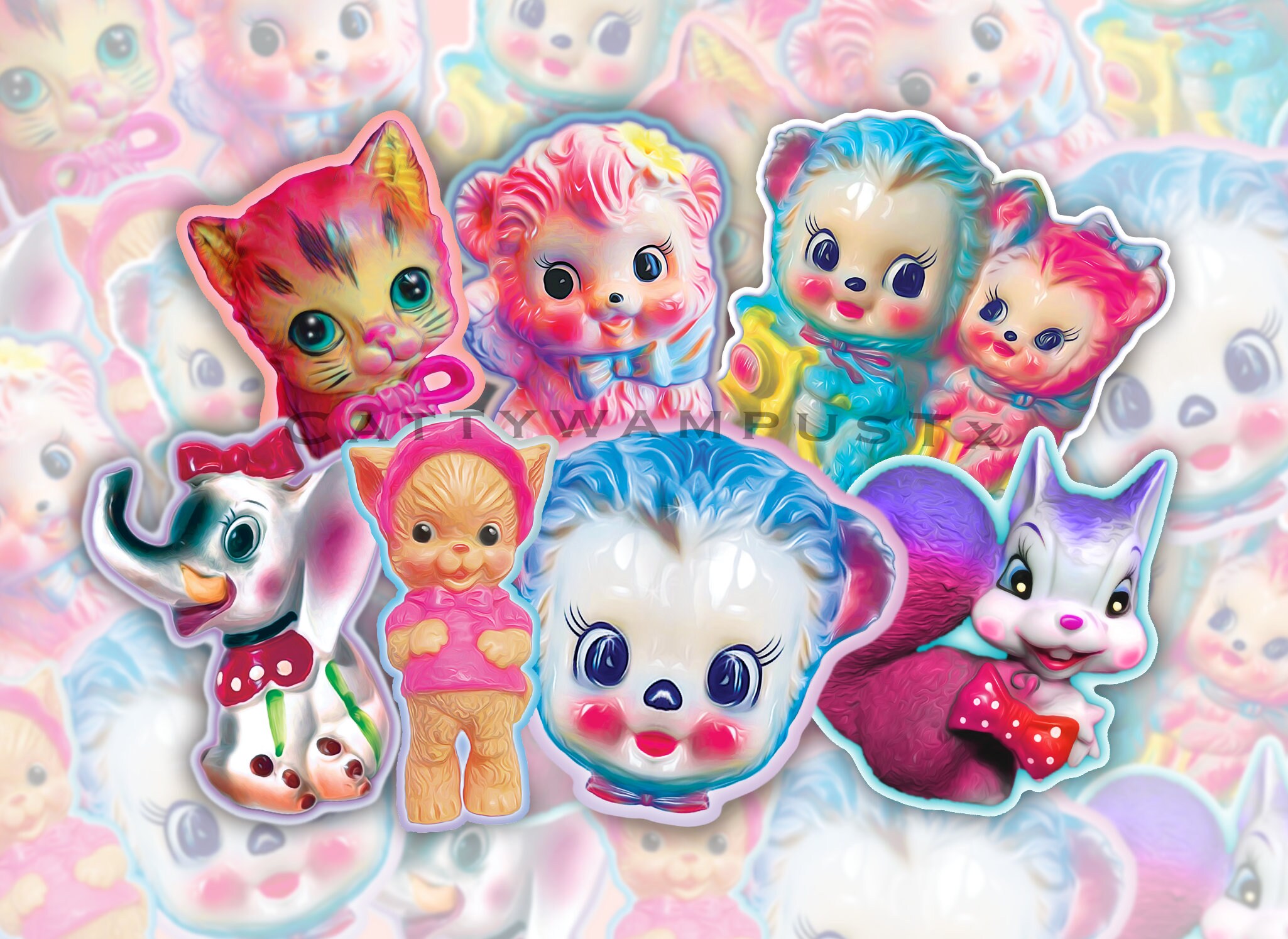 Kitschy Anthropomorphic Sticker Set Cute Retro Animals Stickers Vintage ...