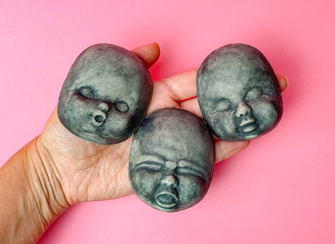 Set of 3 Creepy Baby Doll Head Faces Spooky Wall Art, Cement Garden ...