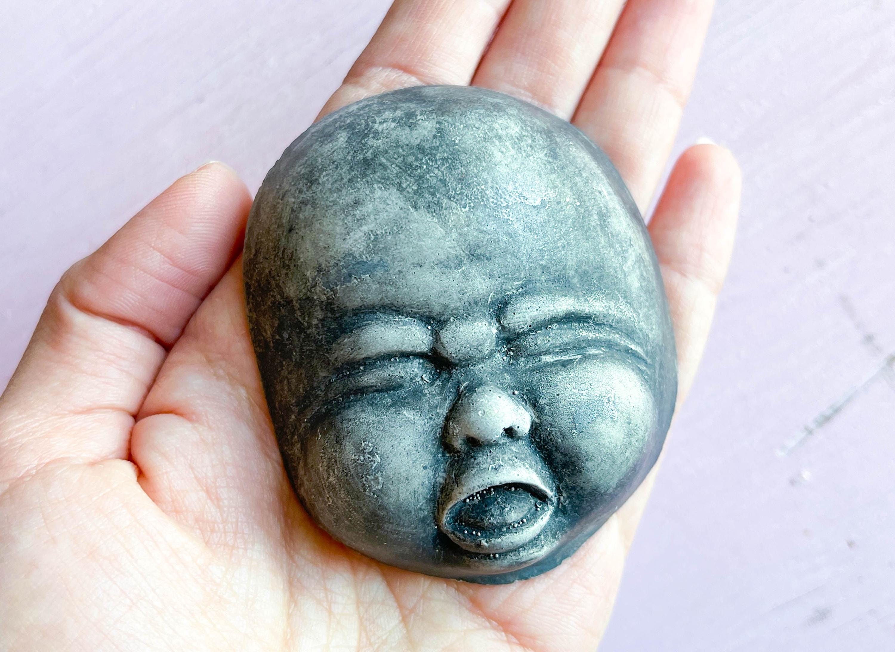 Set of 3 Creepy Baby Doll Head Faces Spooky Wall Art, Cement Garden ...