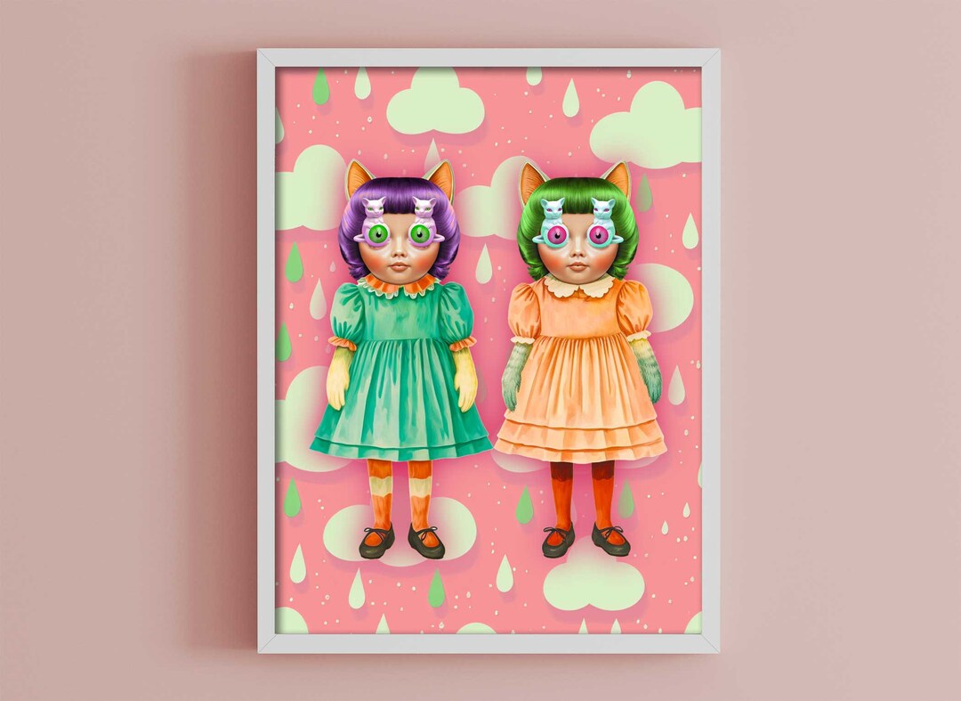 Whimsical Retro Kitsch Wall Art - Eclectic Maximalist Print - Cute and ...