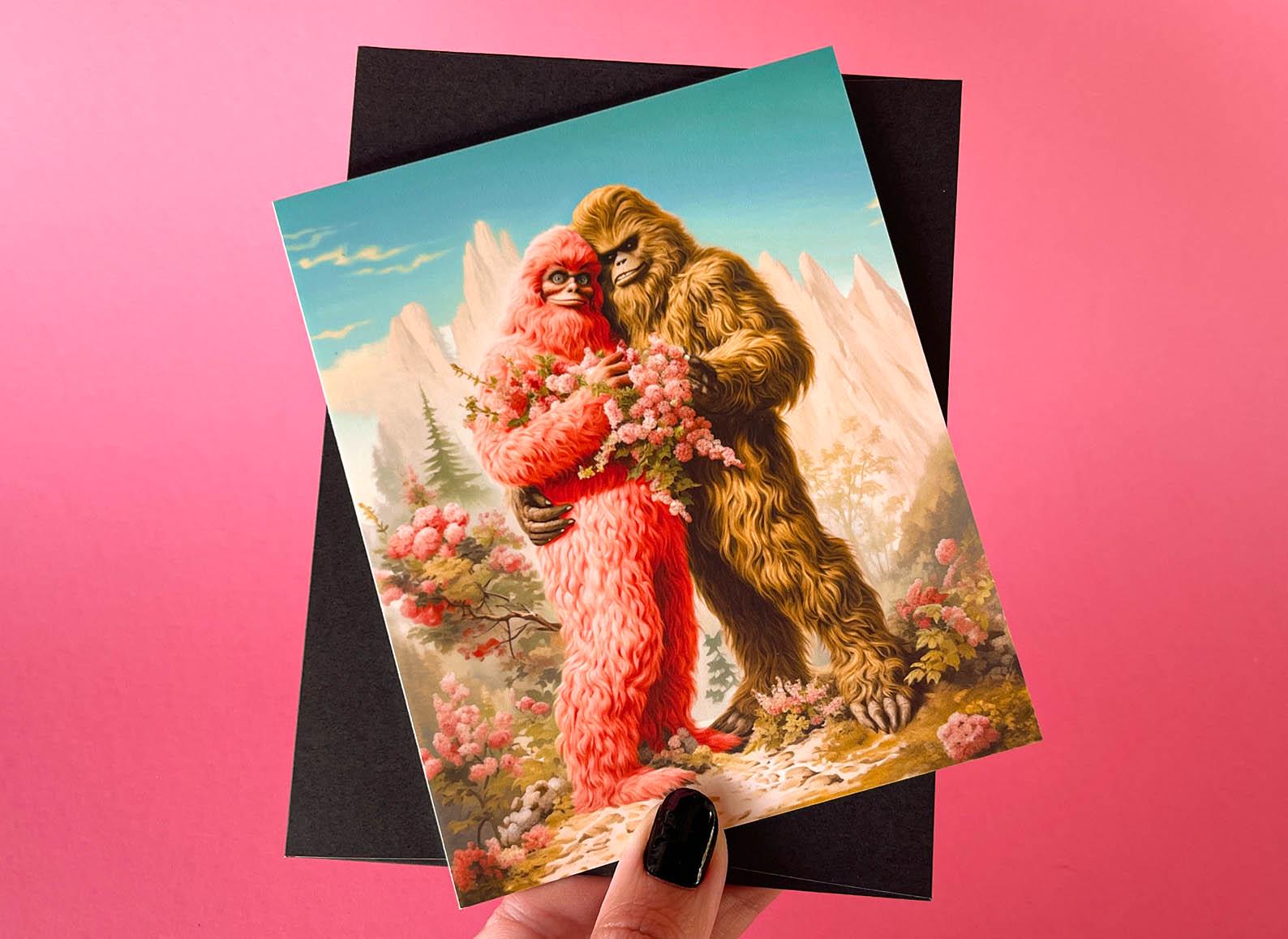 Bigfoot Lovers Anniversary Greeting Card - Cryptozoology Art, Weird ...