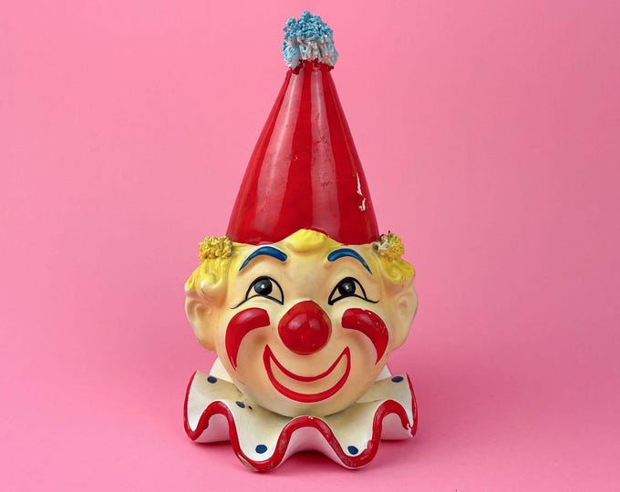 Vintage Happy Circus Clown Planter | Mid Century Kitschy Home Decor ...