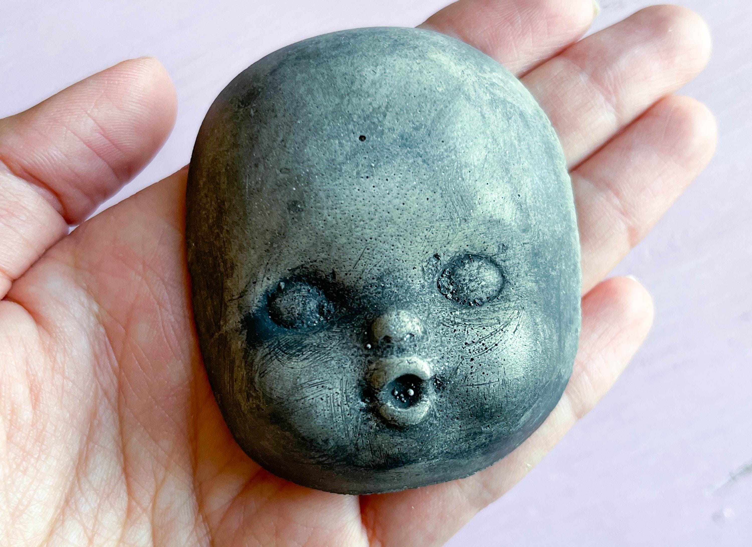 Set of 3 Creepy Baby Doll Head Faces Spooky Wall Art, Cement Garden ...