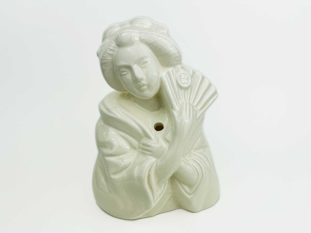 Vintage Ceramic Geisha Girl Bust With Fan Planter Vase Figurine - Etsy