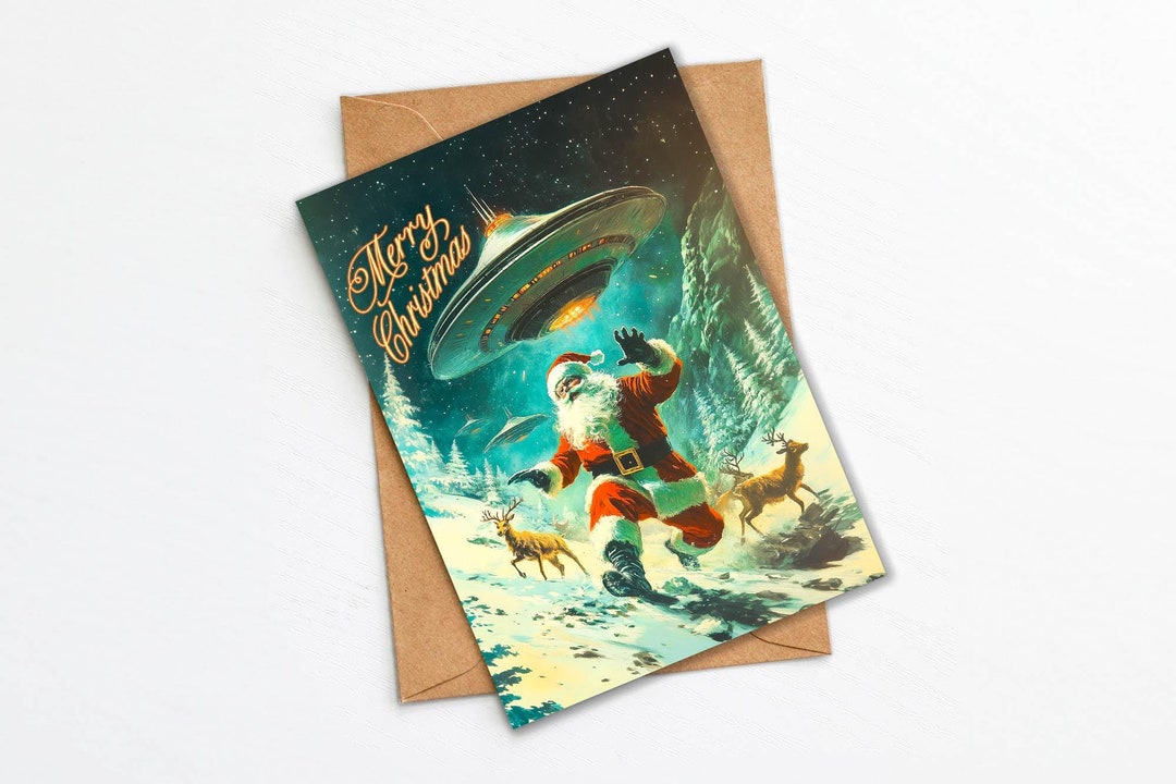Santa & Aliens Christmas Card - Sci-fi Holiday Greeting Cards, Funny ...