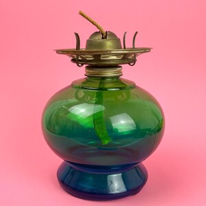 Vintage P & A Risdon Glass Kerosene Oil Lamp – Blue-green Ombre Globes Mid-century Style Retro ...