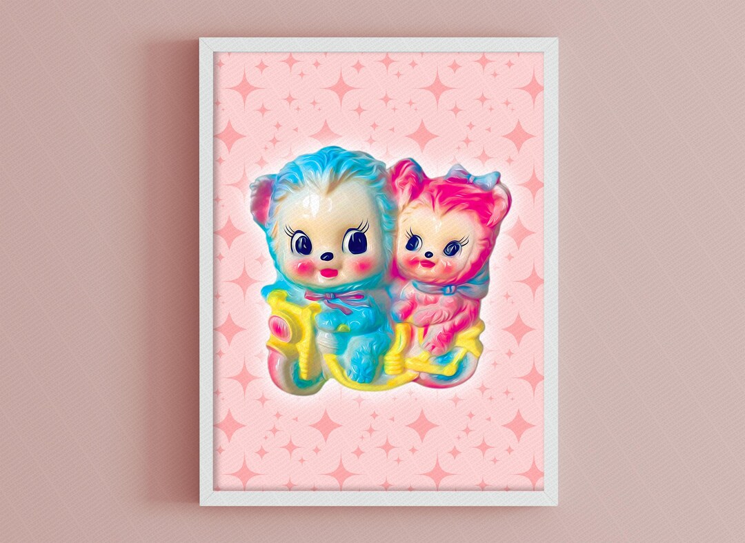 Kitschy Teddy Bears on Scooter Fine Art Print – Pastel Vintage Inspired ...
