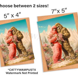 Bigfoot Lovers Anniversary Greeting Card - Cryptozoology Art, Weird ...