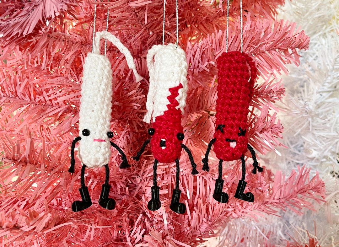 Funny Christmas Ornaments, Crochet Tampons Set of 3, Funny Weird Gift ...