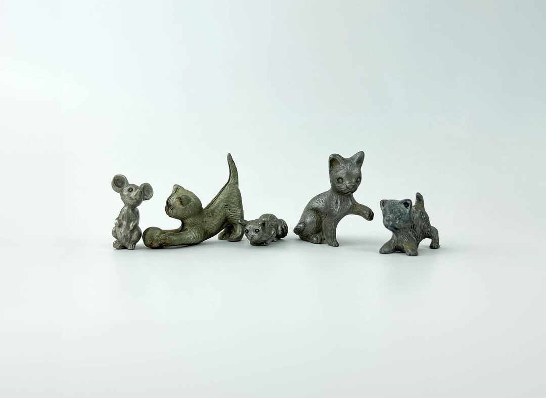 Vintage Miniatures Pewter Cats and Mouse Figurines | Lot of 5 - Etsy