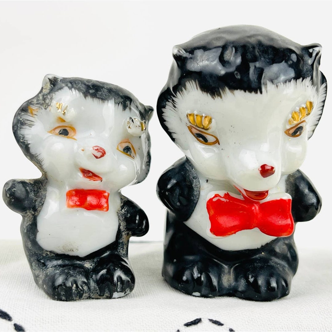 Vintage Anthropomorphic Skunk Figurines Wearing Red Bowties Kitschy ...