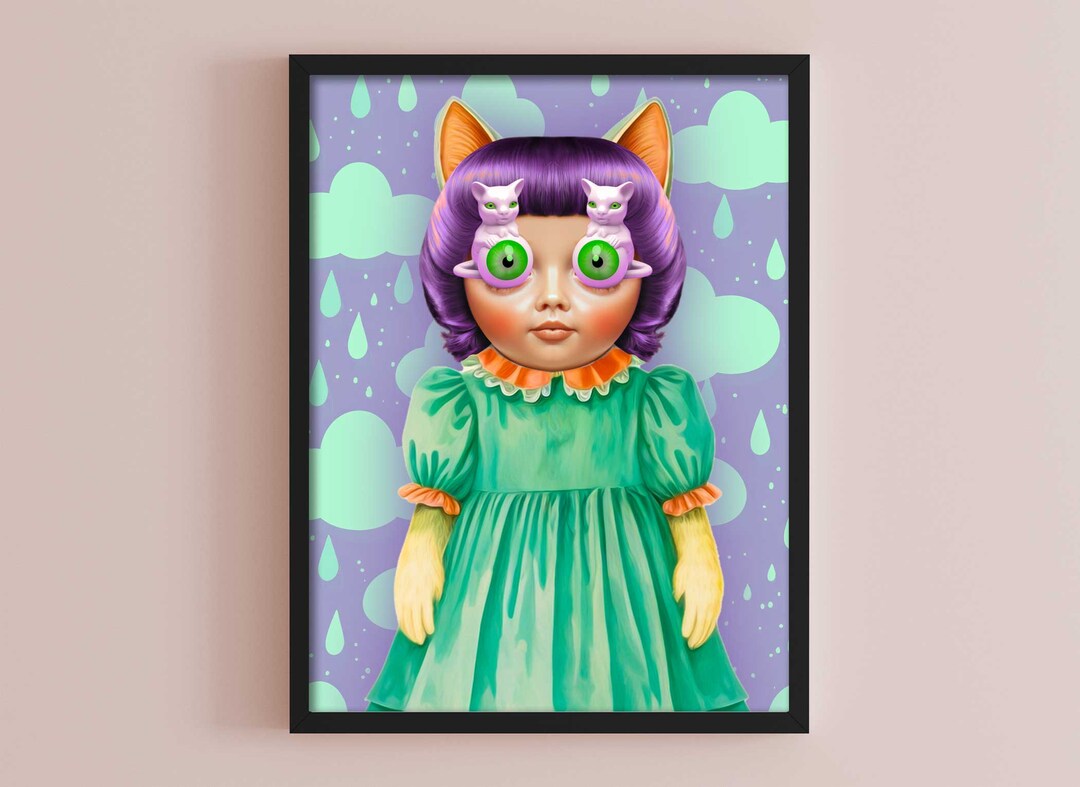 Retro Kitsch Wall Art - Kitschy Anthropomorphic Cat Doll Fine Art ...